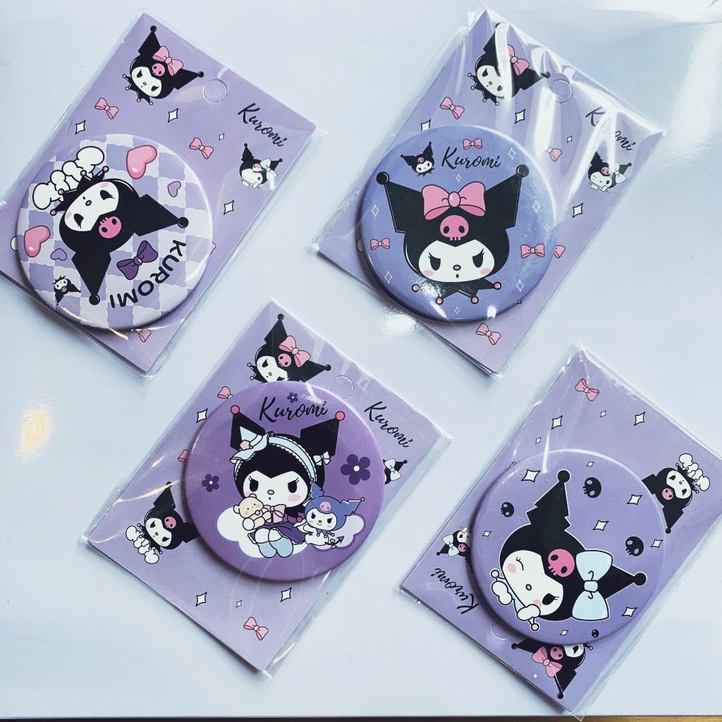 Handheld Mini Kuromi Round Mirror Printed with Cute Cartoon Character ...