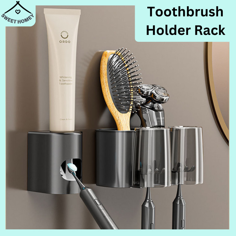 Toothbrush Holder Rack Toothpaste Squeezer Shaver Dispenser Wall Mount ...