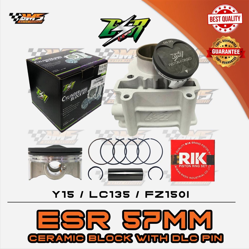 Y15/LC135/FZ150i ESR RACING CERAMIC BLOCK (57MM+2) FORGED PISTON WITH ...