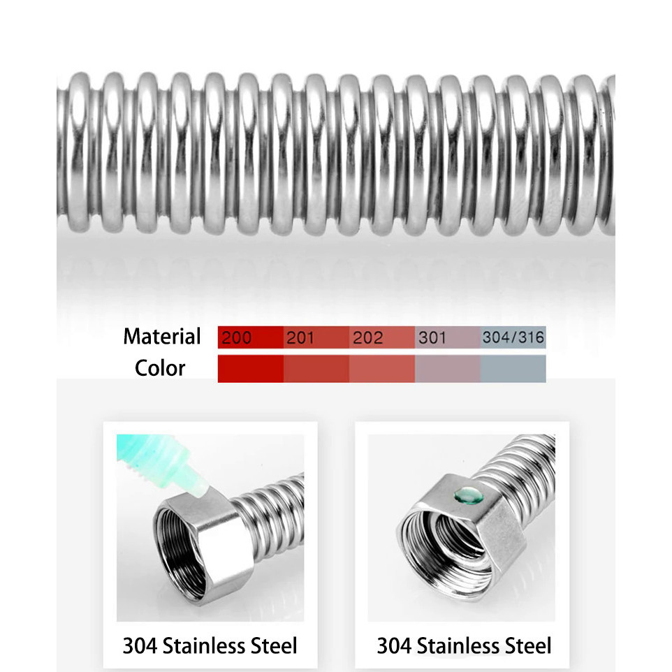 304 Stainless Steel Shower Hose Extension Tube 10-100cm, 1/2" 3/4" Male ...