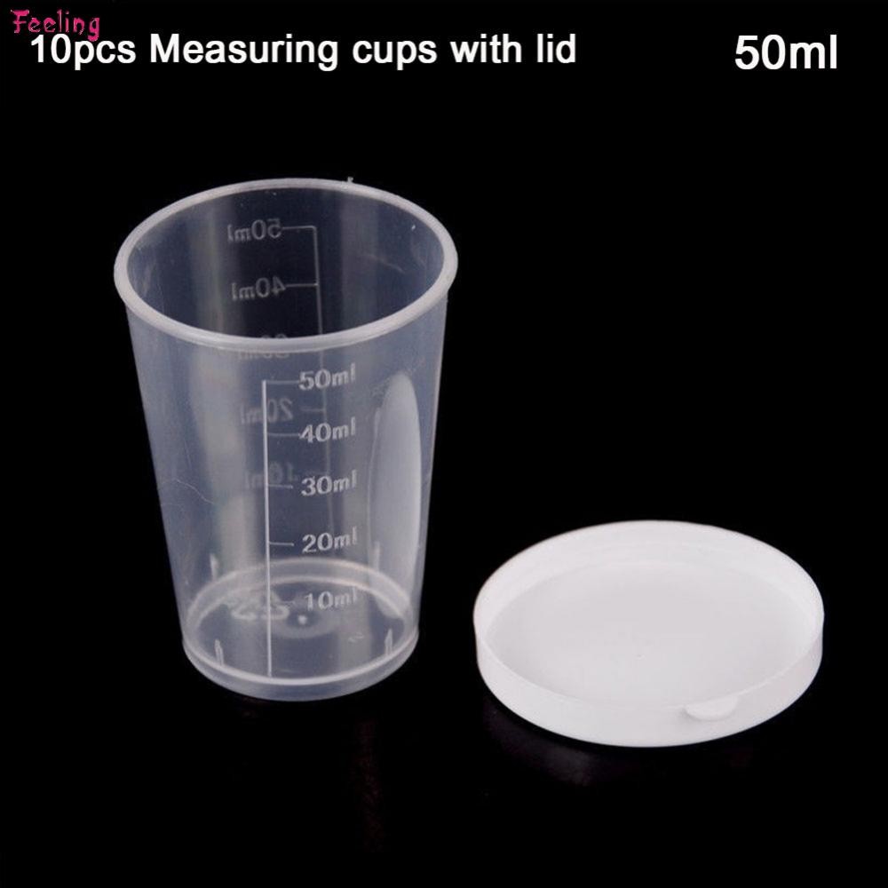 10pcs 50ml Transparent Medicine Measuring Cup With White Lids Container ...