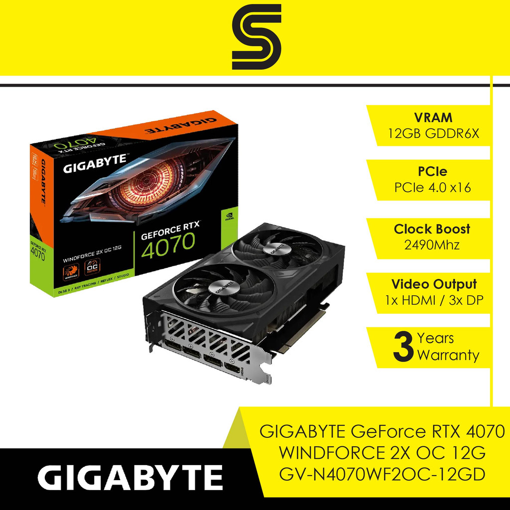GIGABYTE GeForce RTX 4070 WINDFORCE 2X OC 12G Graphics Card [GV ...