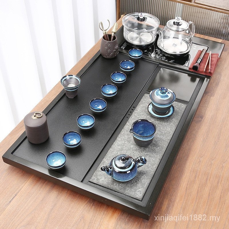Natural Whole Tea Tray Black Gold Stone Tea Tray Tea Set Full Set ...