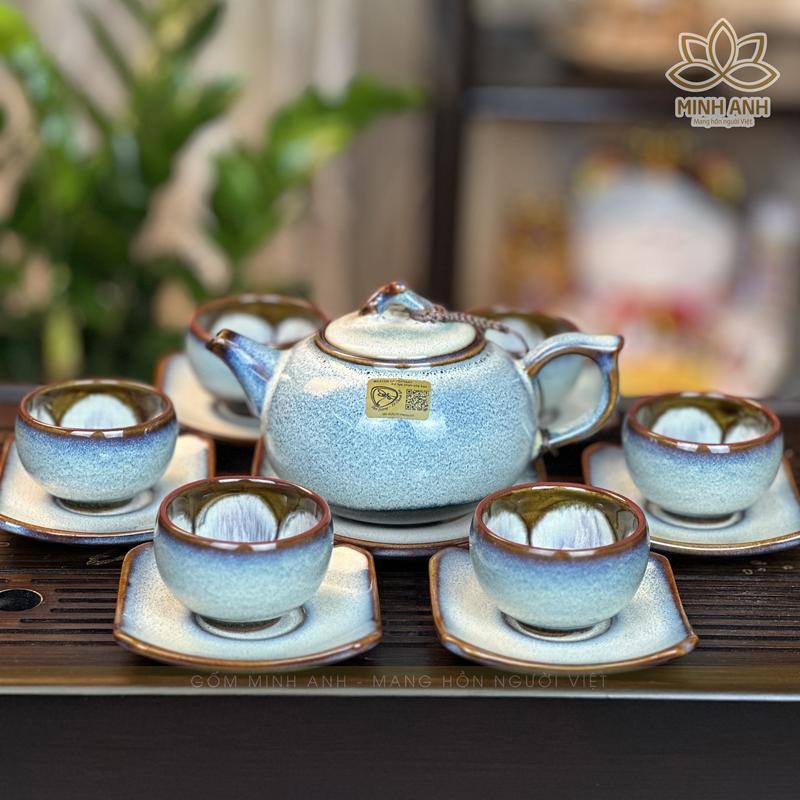 Bat Trang tea set, elite artisan To Thanh Son, persimmon shape with ...