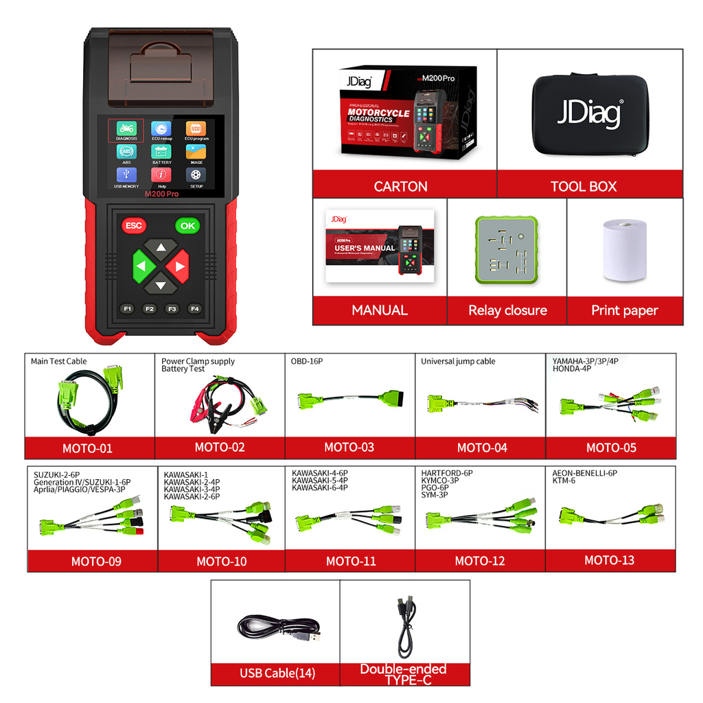 JDiag M200 Pro Motorcycle Motor Diagnostic Scanner for Honda ECU Remap ...