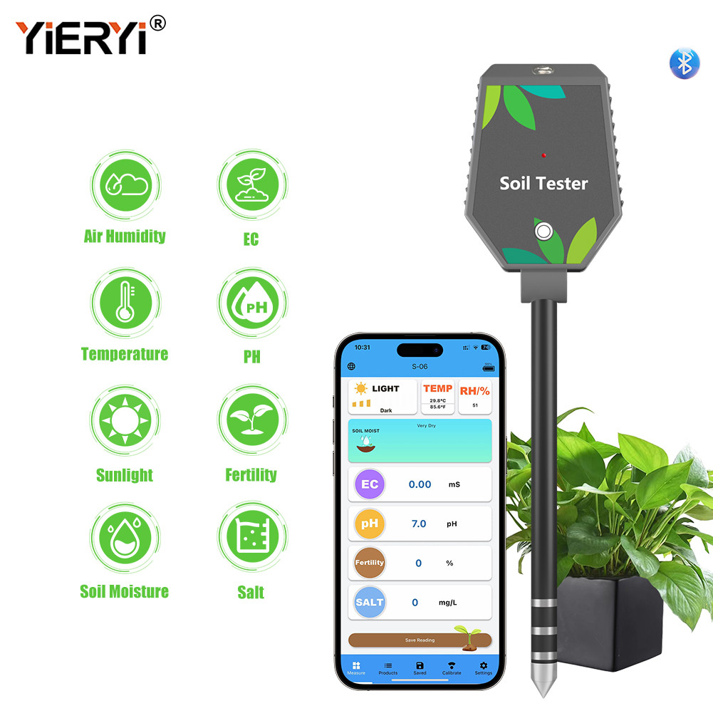 YIERYI 8-in-1 Intelligent Wireless Bluetooth PH Meter/EC/Salinity/Soil ...