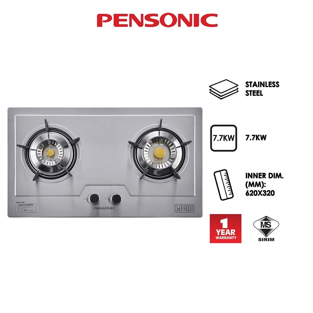 PENSONIC PGH-619S Stainless Steel 2 Burners Built-In Hob/ Dapur Gas ...
