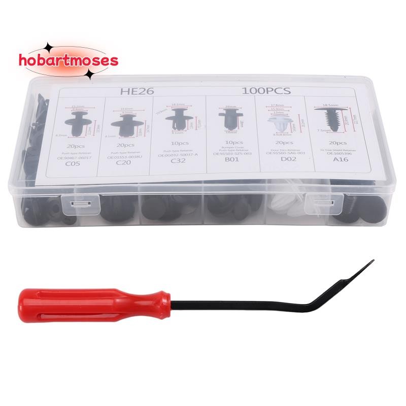 100Pc Plastic Rivets Fastener Bumper Push Clips W / Removal Tool for ...