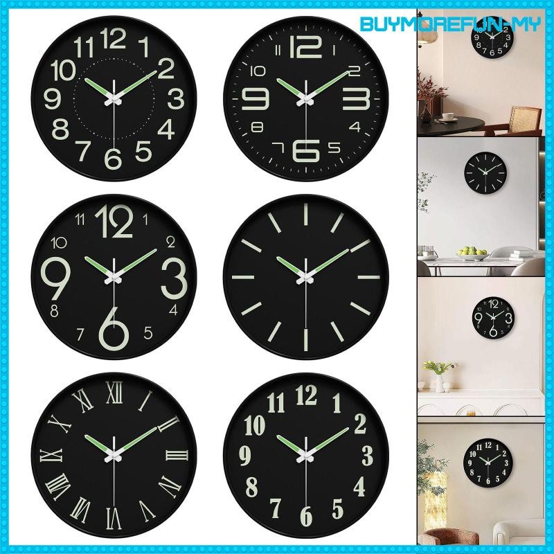 [BuymorefunMY] Glow in The Dark Wall Clock Round Hanging Clock 25cm ...