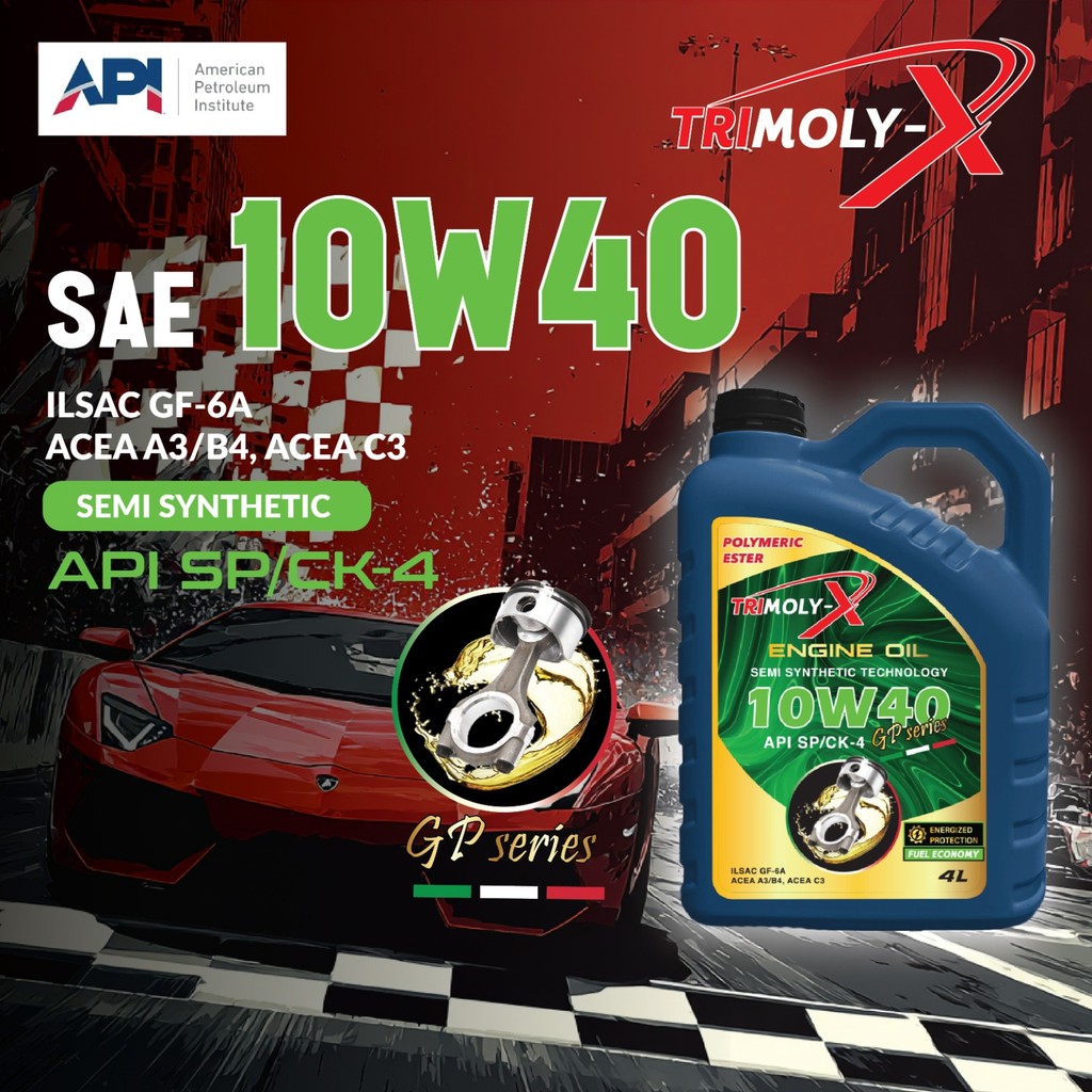 TRIMOLY-X GP SERIES 10W40 ESTER SEMI SYNTHETIC ENGINE OIL SP/CF 4L Car ...