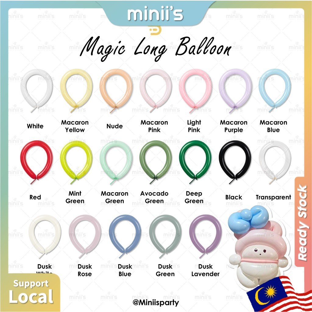 MINIIS 100pcs Long Balloon 260Q Balloon Macaron Belon Panjang Balloon ...