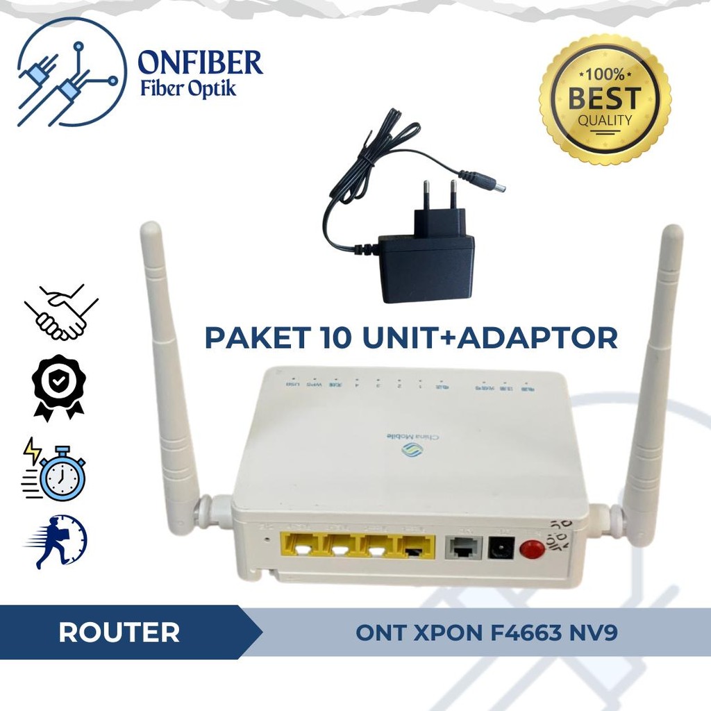 PACKAGE 10 UNITS ONT XPON ZTE F663NV9 Router + 12V Adapter Two Antenna ...