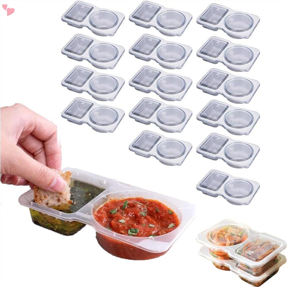 15pcs Double Compartment Condiment Containers with Lids Disposable, 2 ...