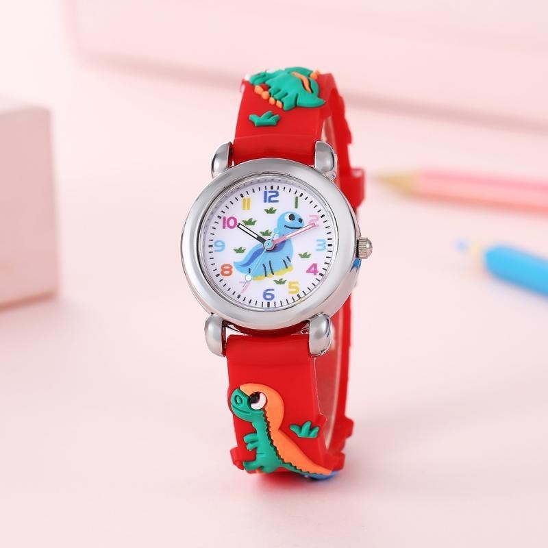 Children 3D Cartoon Quartz Watch Round Colorful Dial Silicone Dinosaur ...