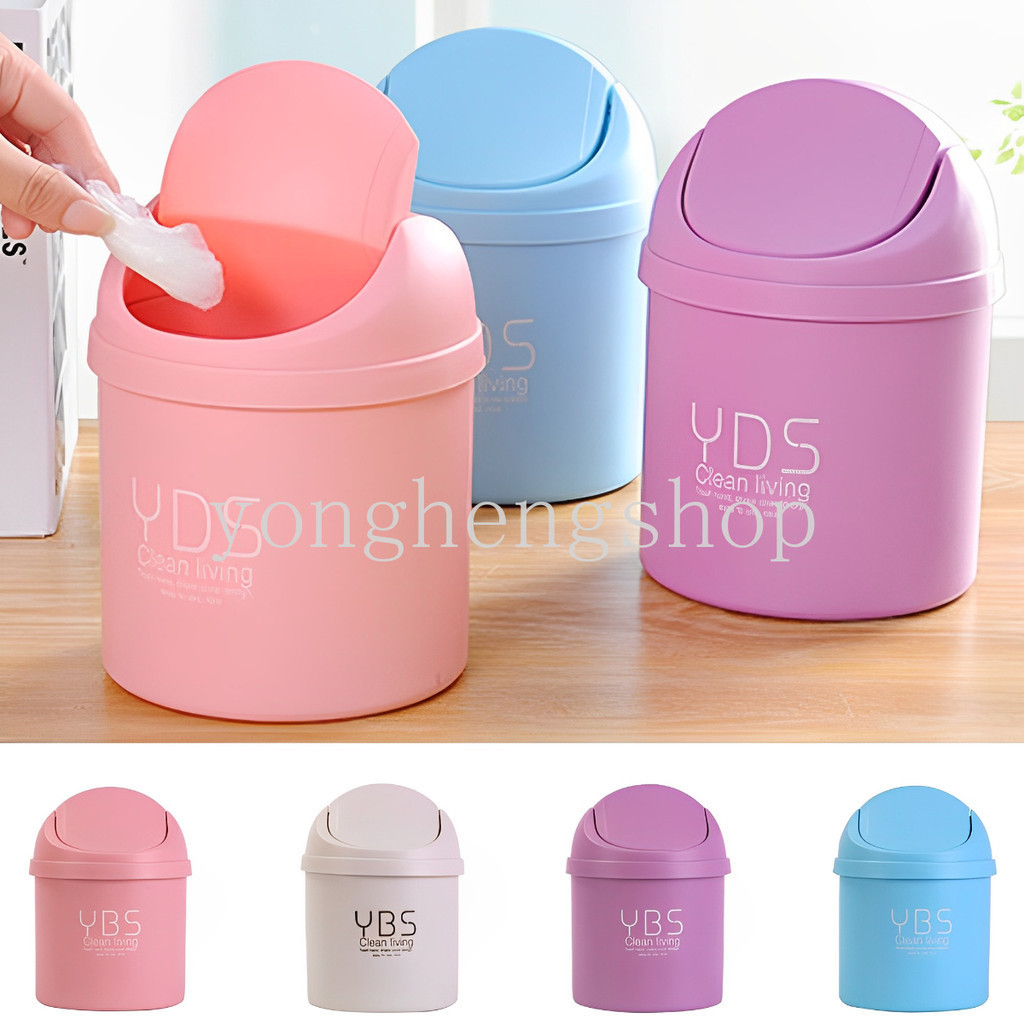 Mini Desktop Bin with Cover Garbage Trash Can Office Supplies Home ...