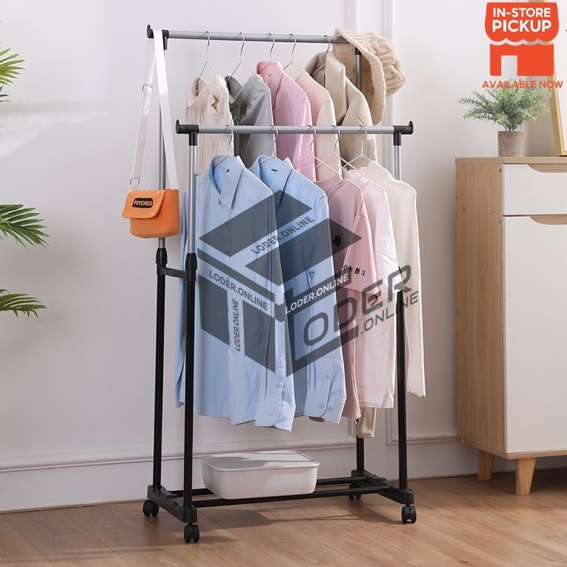 LODER Double/Single Pole Clothes Drying Shoes Rack Ampaian Penyidai ...