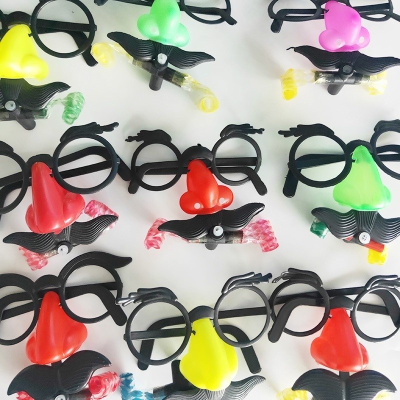 With Sound!! Funny Clown Glasses Costume Red Nose Whistle Mustache Fake ...