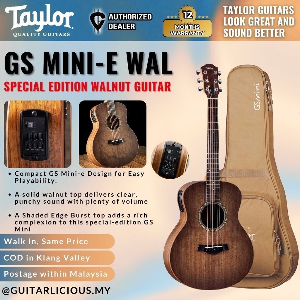 Taylor GS Mini-e Walnut SEB Acoustic Electric Guitar, Shaded Edge Burst ...