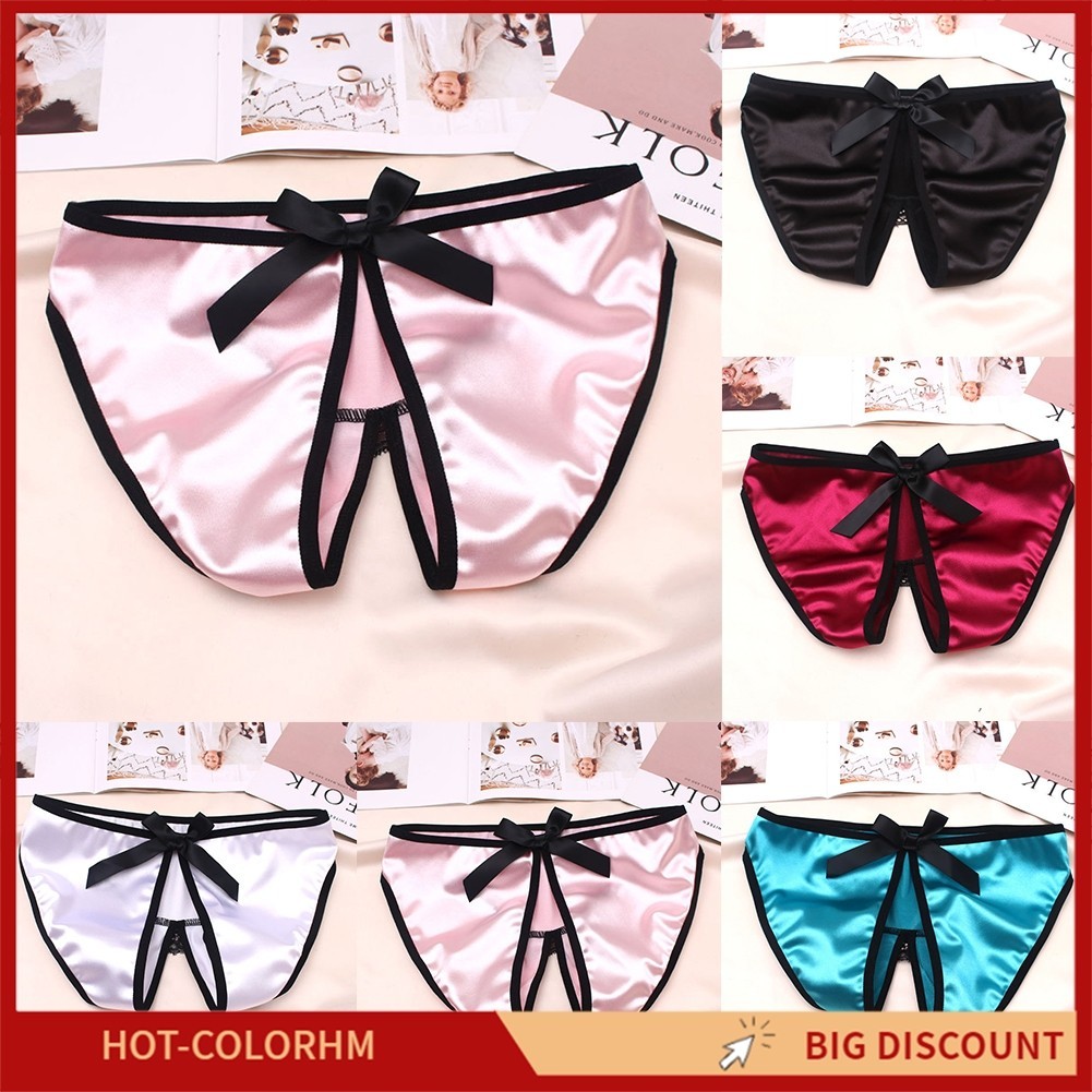 [COLORHM]Women Silk Satin Crotchless Thong G-string Panties Lingerie ...