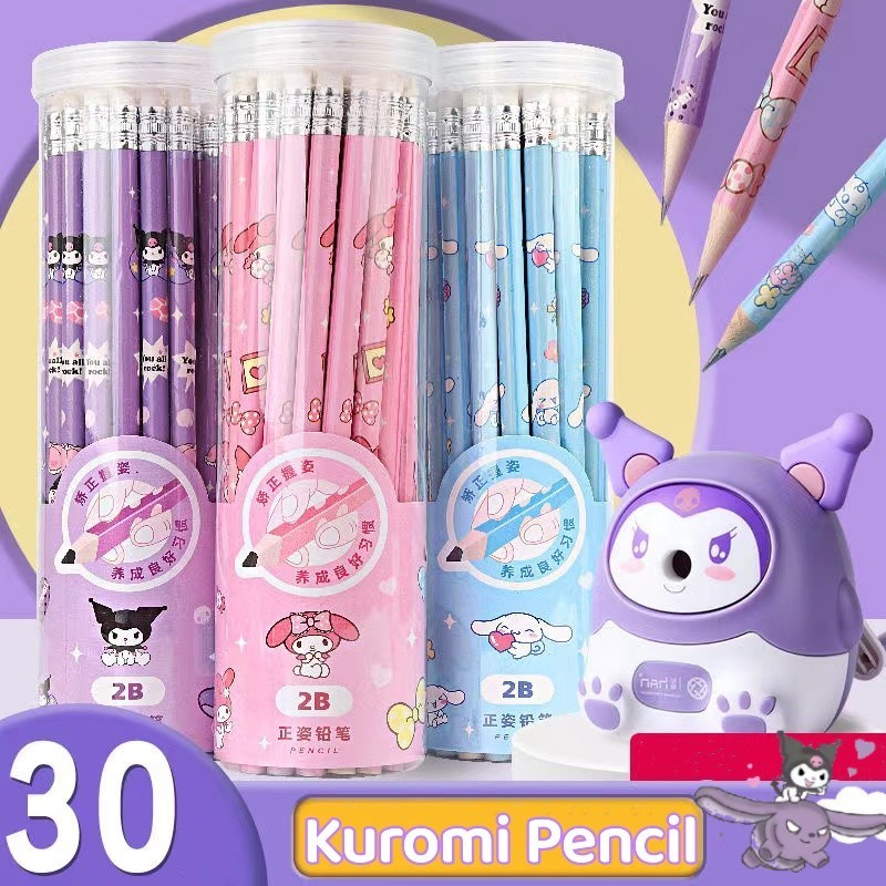 30pcs/set Sanrio Kuromi Pencils with Storage Pen Holder for Student 2B ...