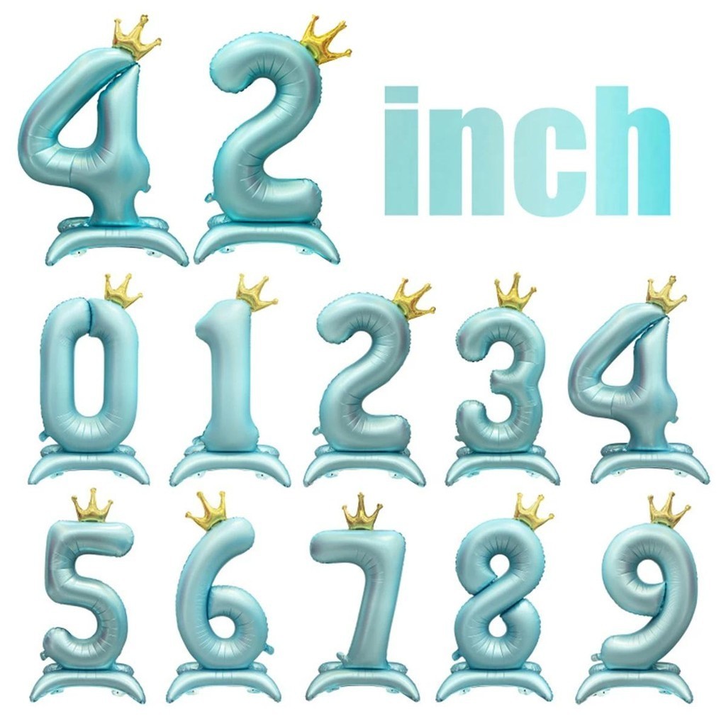42Inch Crown Standing Number Balloon 0-9 Blue Aluminum Film Balloon ...
