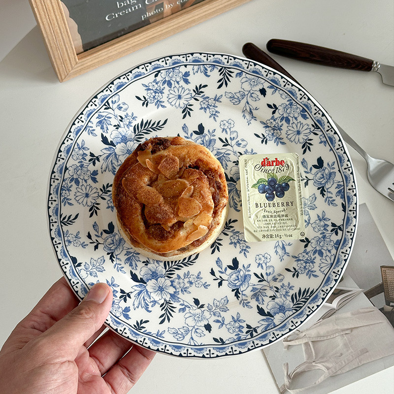 Medieval Blue Pattern Plate Ceramic Dessert Plate ins Retro Style ...