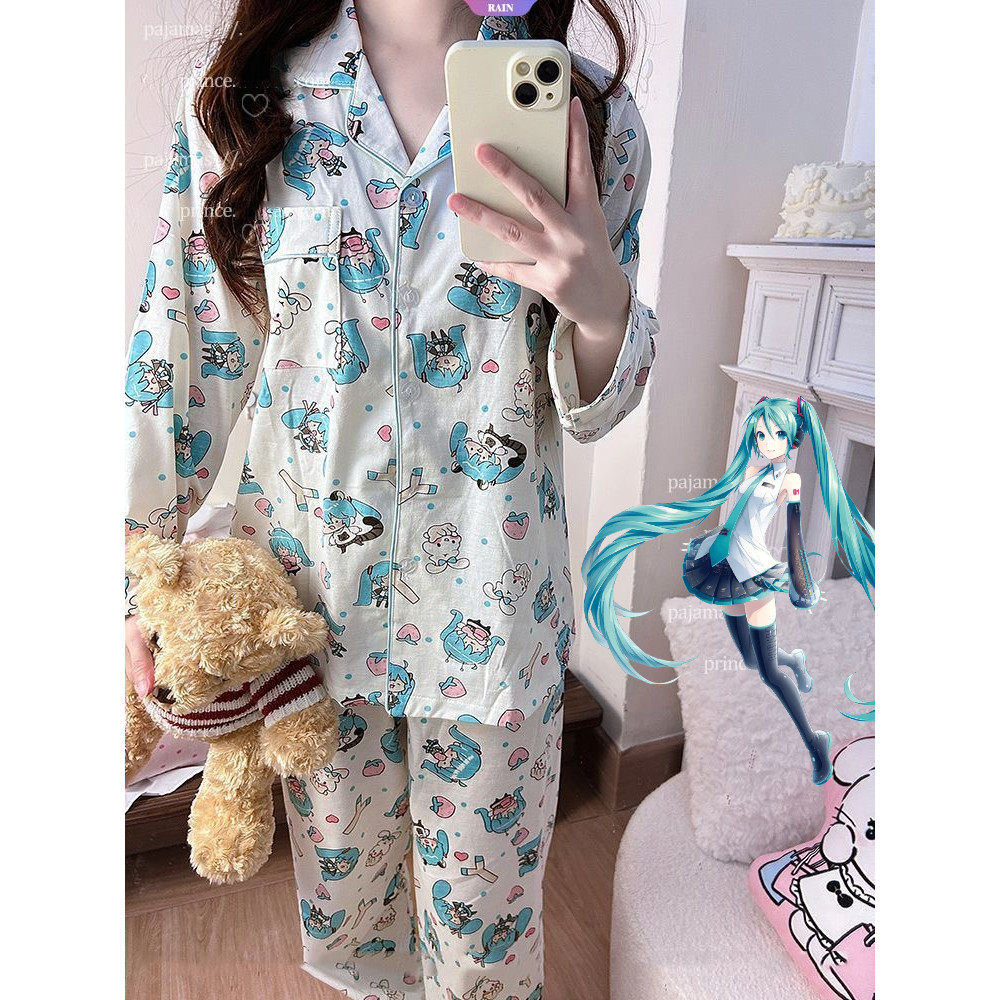 Japanese Anime Hatsune Miku Pajamas Women's Cute Cartoon Long-sleeved ...