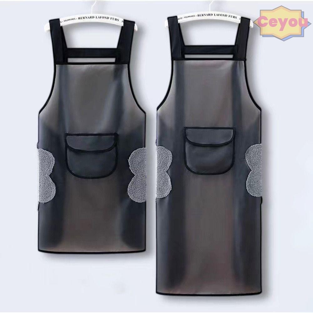 CEYOU Kitchen Apron, Transparent Black Waterproof Work Apron, Dirt ...