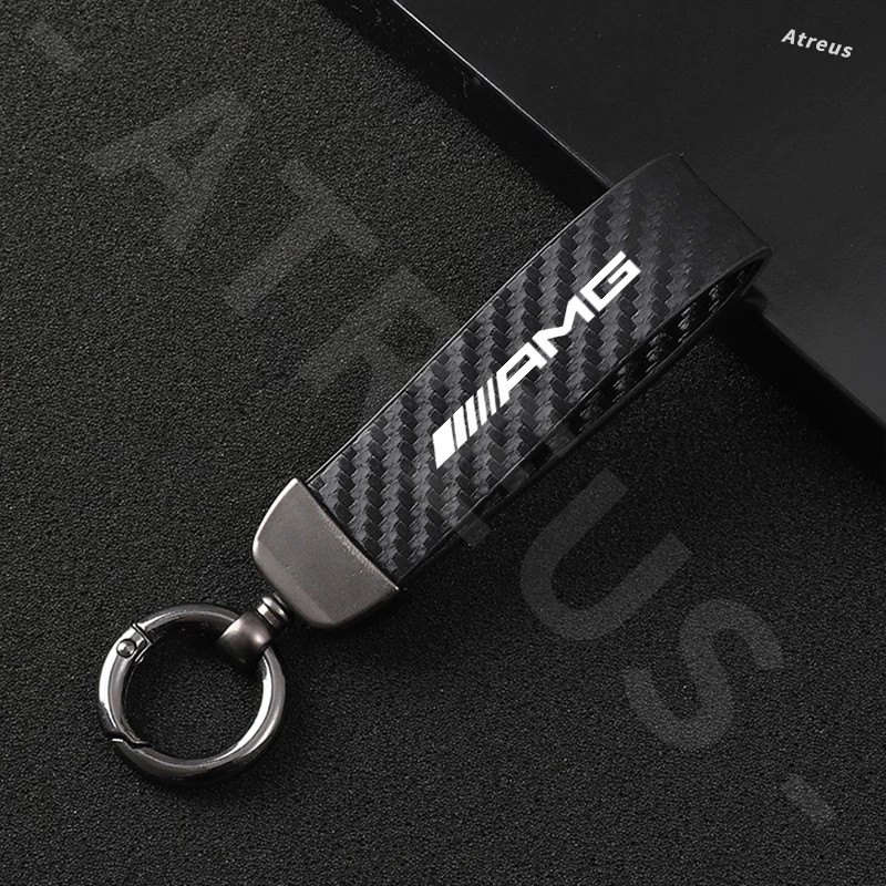 Mercedes Benz AMG Car Logo Key Chain Suede Carbon Fiber Pure Color Key ...
