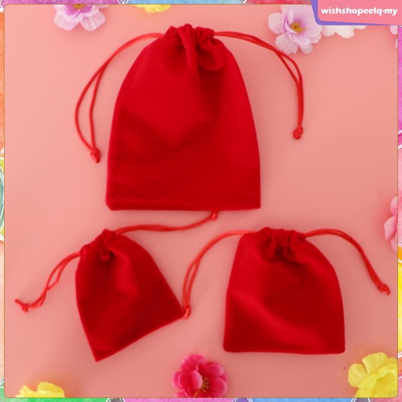 [WishshopeelqMY] 5 Pieces Red Drawstring Velvet Pouches Jewellery Bags ...