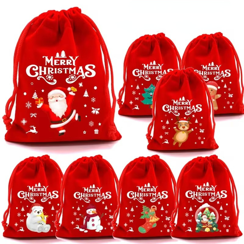 Christmas Decoration Products - Drawstring Christmas Velvet Bags ...