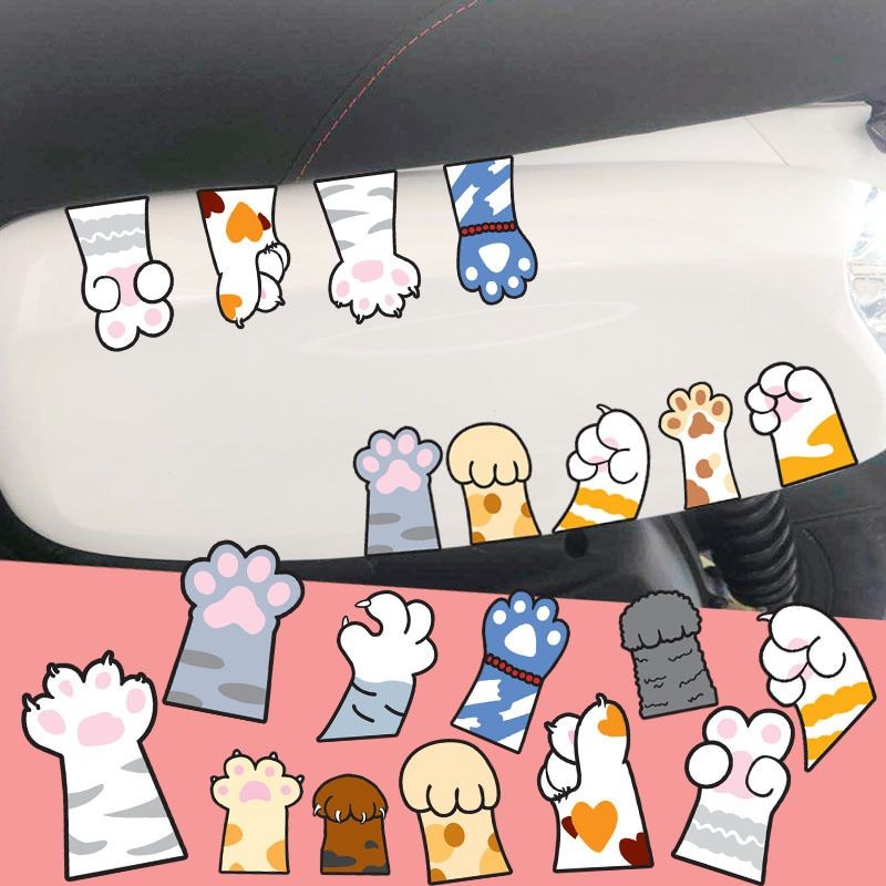 Cat Paw Cartoon Car Motorcycle Electric Car Decoration Anime Decal Cute ...