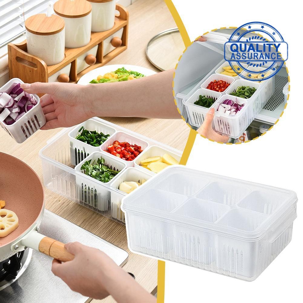 6 Grids Onion Ginger And Garlic Storage Box Refrigerator Drain Green ...