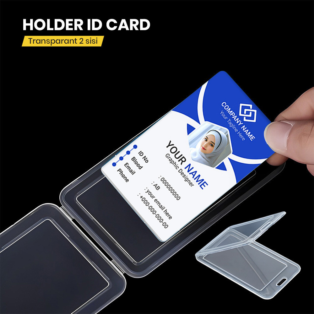 ID CARD HOLDER 2 SIDES TRANSPARANT / NAME TAG FRAME OPEN CLOSED TO ...