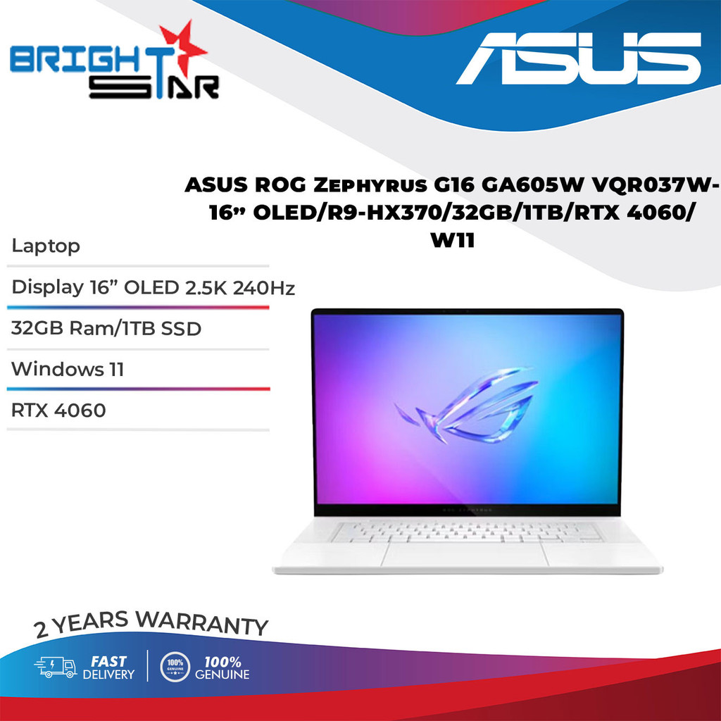 ASUS ROG Zephyrus G16 GA605W VQR037W- 16” OLED/R9-HX370/32GB/1TB/RTX ...