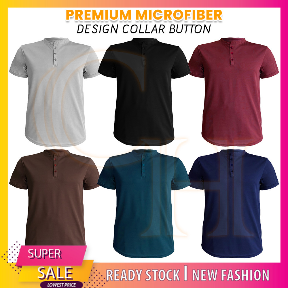 (HARGA BORONG) ALGITUS MEN PLAIN COLLAR 3 BUTTON T-SHIRT MICROFIBER ...