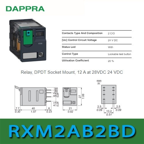 Fa99 RXM2AB2BD 12A 24VDC 2CO with LED Miniature plug-in relay OH75 | Shopee Malaysia