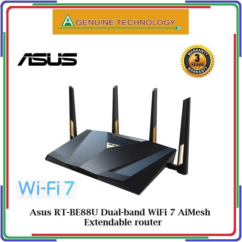 Asus RT-BE88U Dual-band WiFi 7 AiMesh extendable router, Dual 10G ports ...