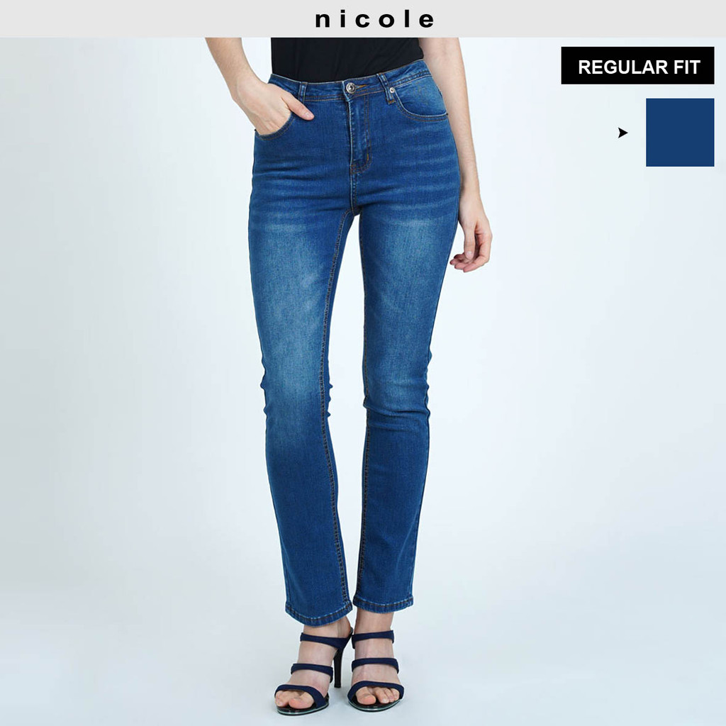 Nicole High Rise Regular Fit with Washing Effect Stretchable Denim Dark ...