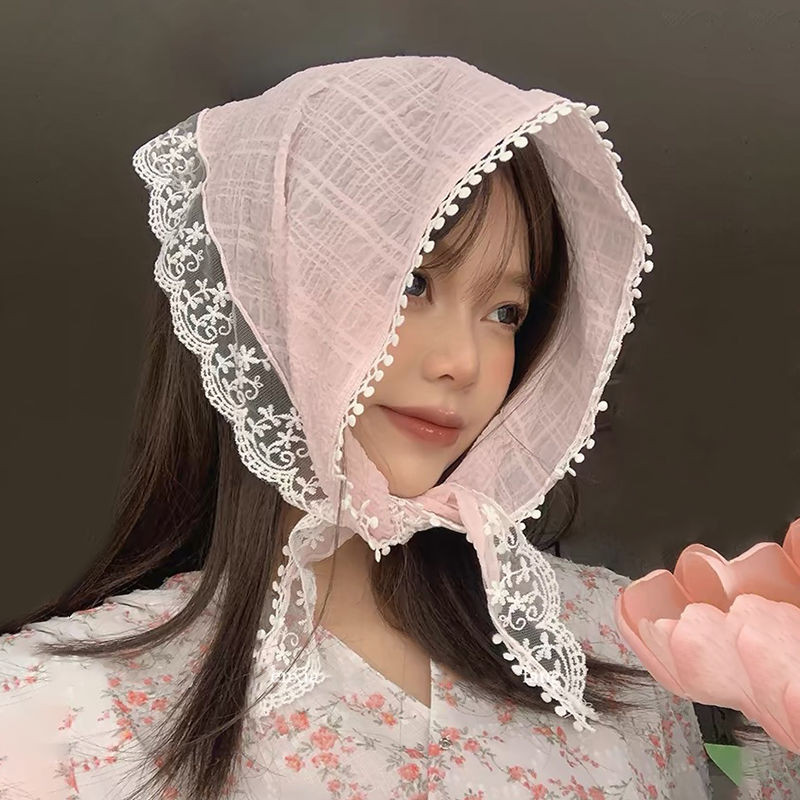 French Lace Triangle Scarf Female Sweet Cute Headscarf Vacation Photo ...