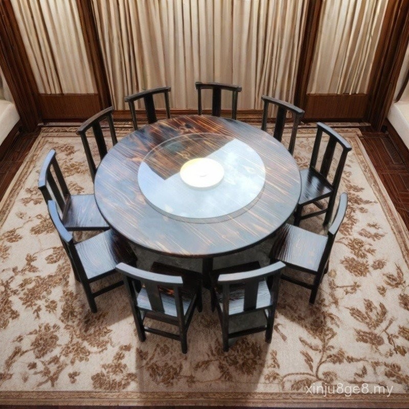 Round Table Dark Solid Wood Farmhouse Restaurant Restaurant Round Table ...