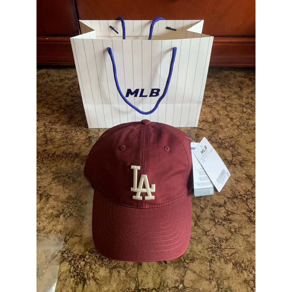 [Ready Stock] MLB Hat LA Burgundy Big Label Baseball Cap cp66 Big Head ...