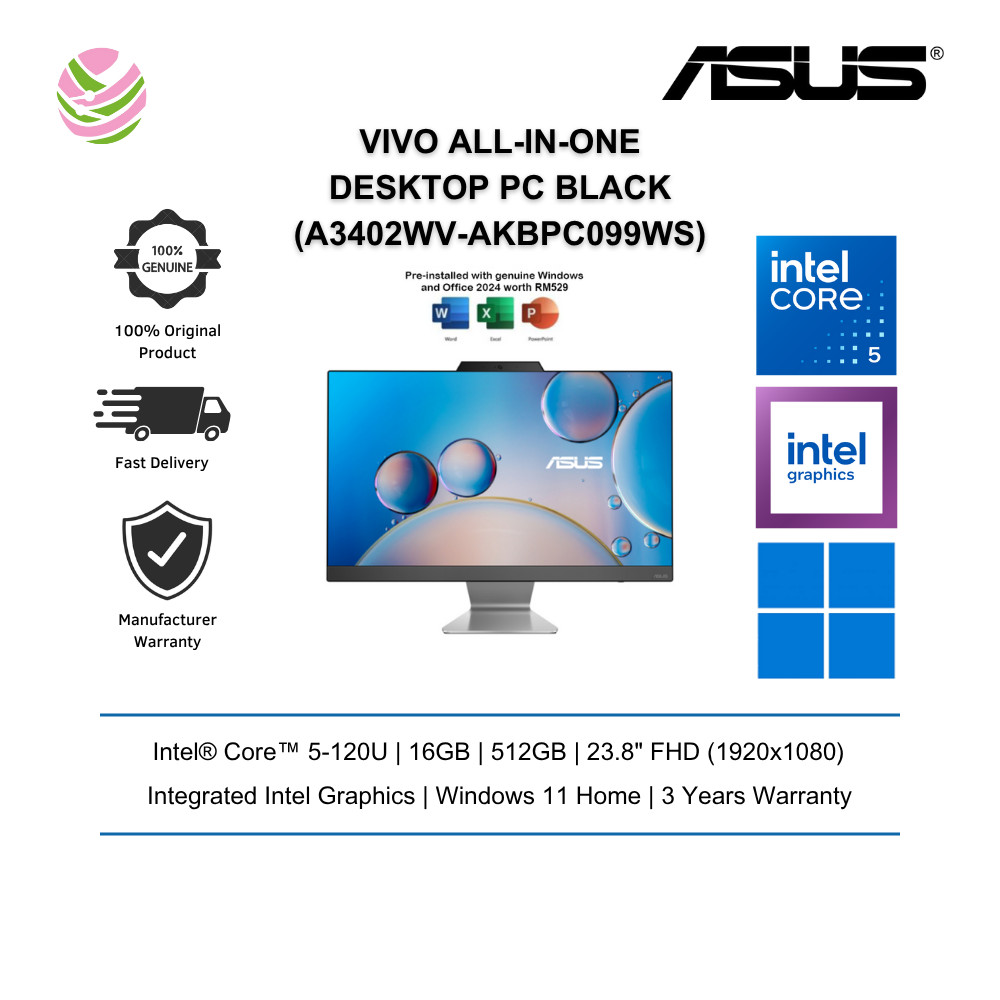 Asus Vivo AIO A3402WV-AKBPC099WS 23.8" FHD All-In-One Desktop PC Black ...