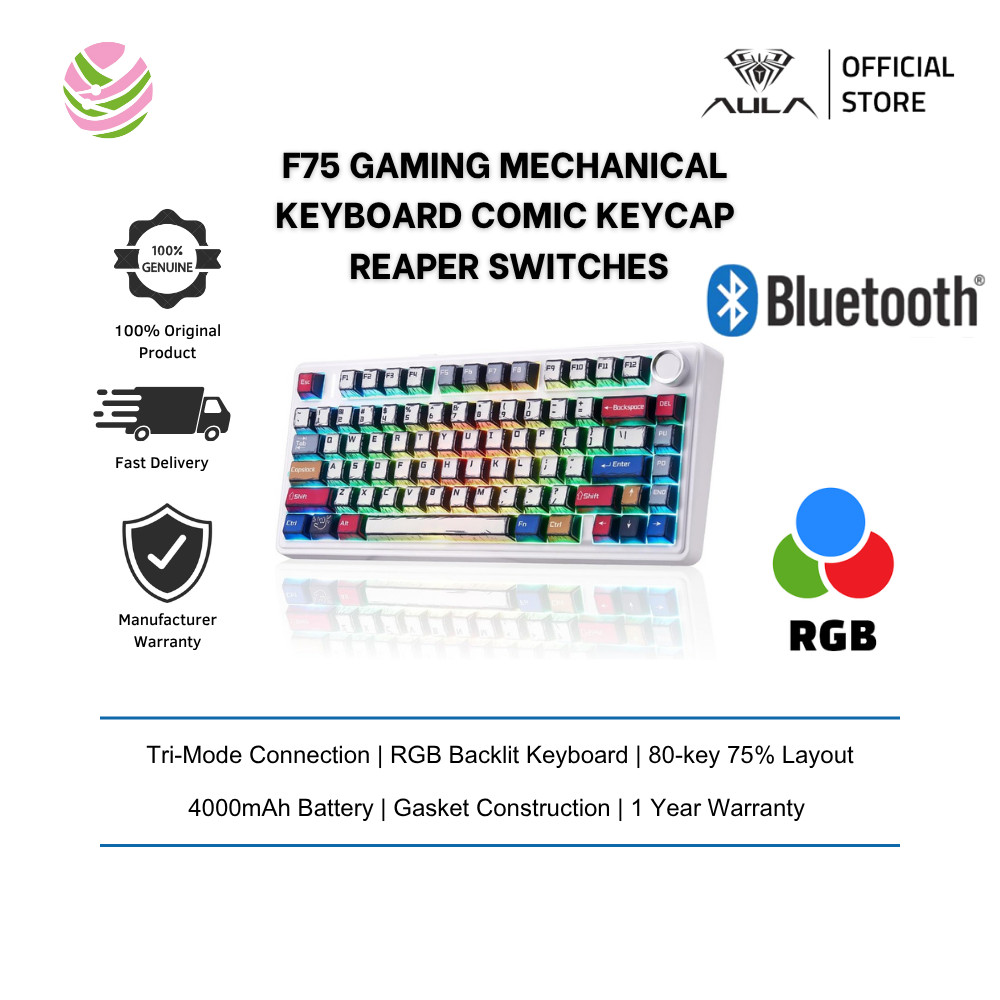 AULA F75 75% Wireless RGB Backlit Tri-Mode Gaming Mechanical Keyboard ...
