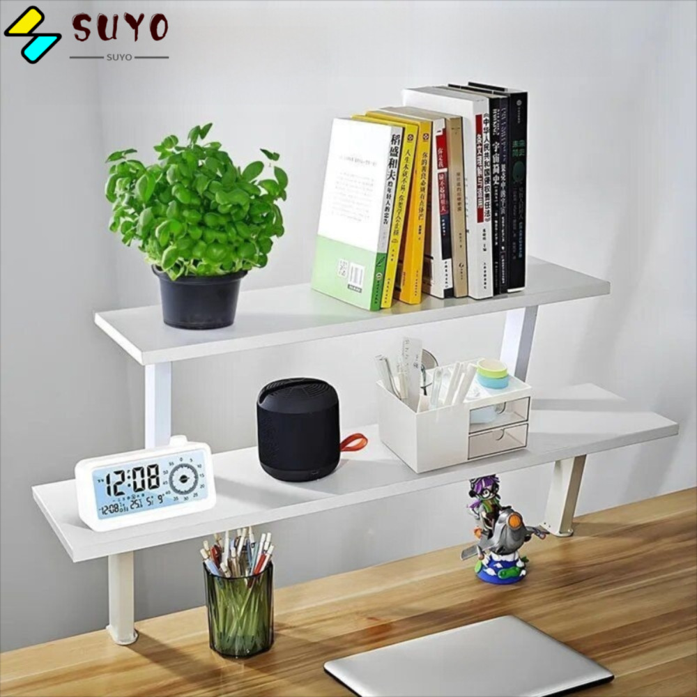 SUYO Floating Desktop Bookshelf, Raised Horizontal Double Monitor ...
