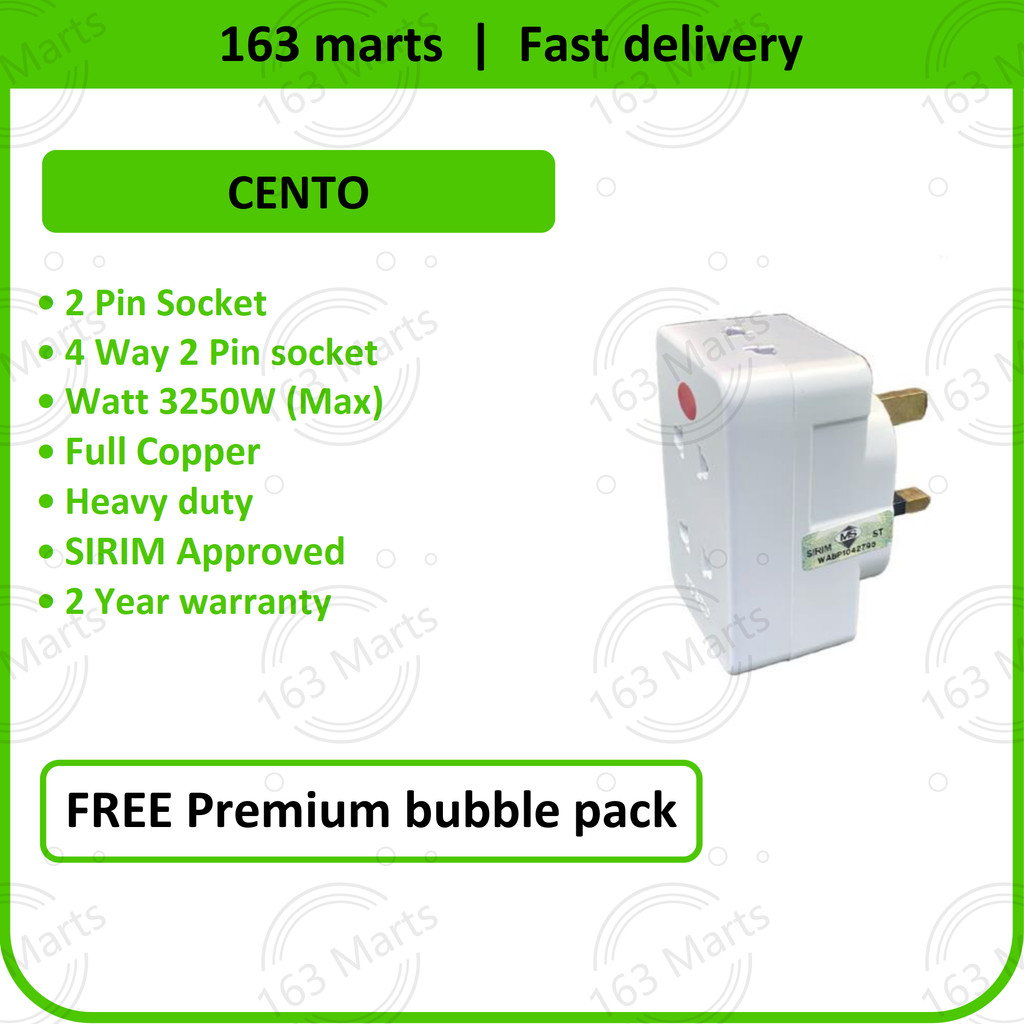 CENTO 2 pin socket heavy duty neon 3250W full copper 4 way gang ...