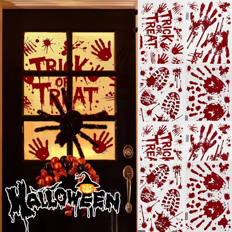 Creative Halloween Haunted House Red Blood Stain Static Sticker - Scary ...