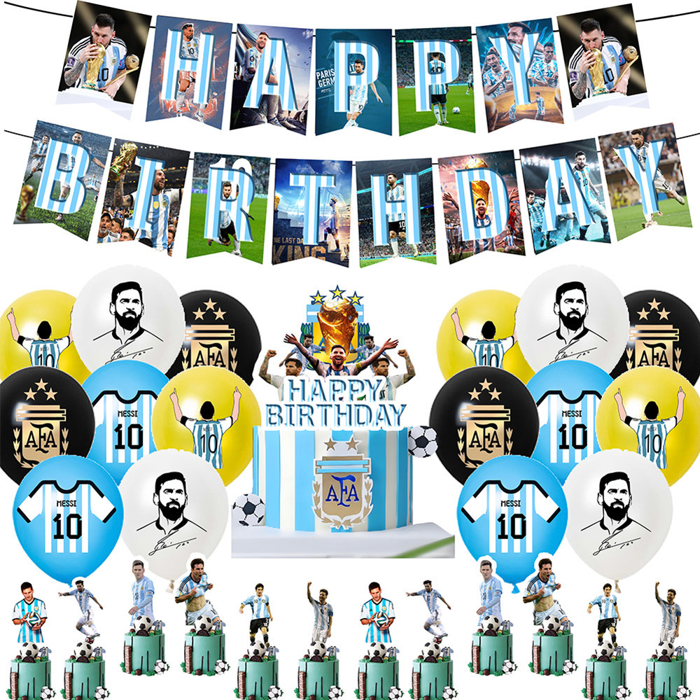 30Pcs Messi Party Birthday Supplies Include a Banner, Cake Toppers ...
