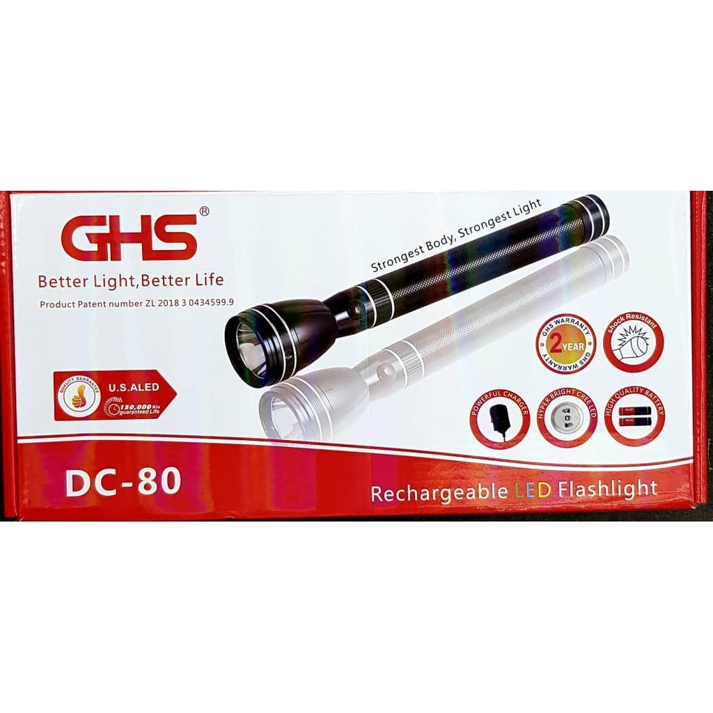 TORCH LIGHT LONG Range GHS DC-80 LED Rechargeable 3SC Aluminum Torch ...