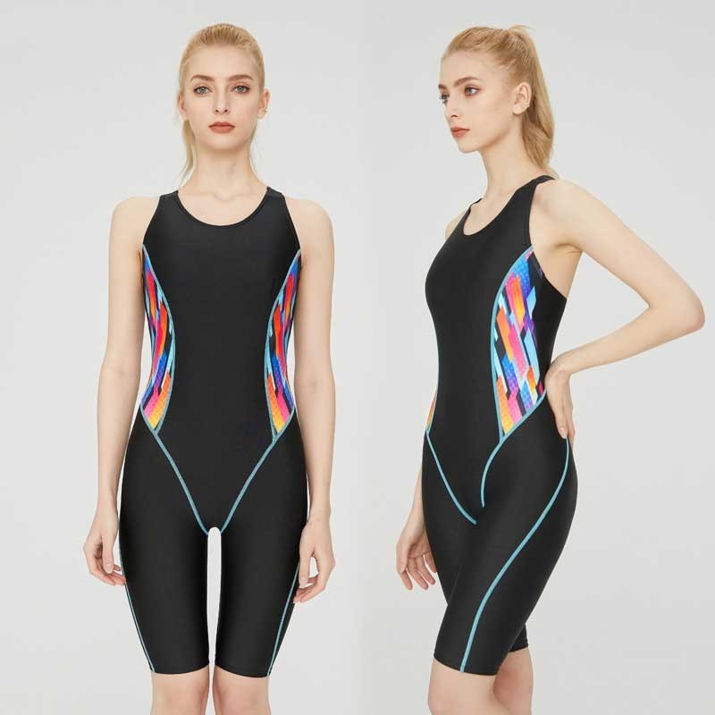 Women One-piece Swimming Training Looks Slim Knee-length Professional ...